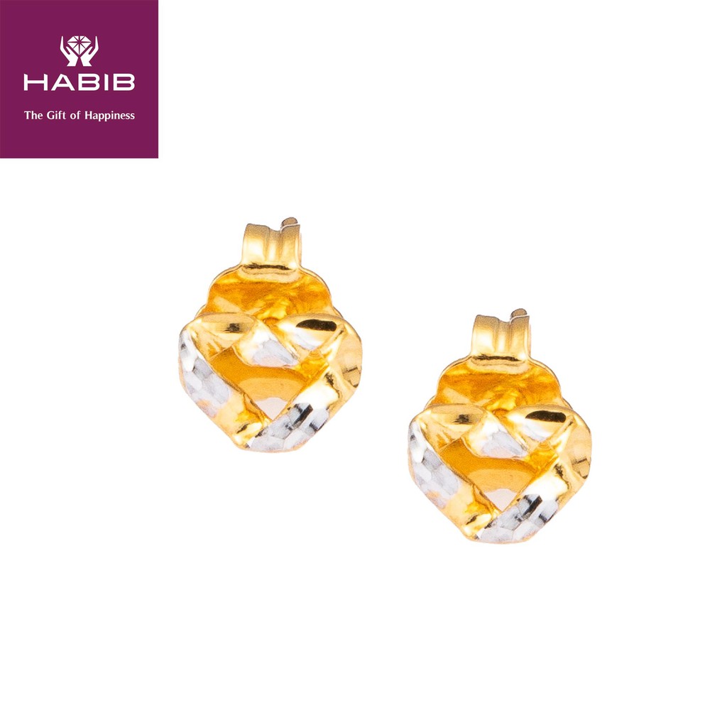 HABIB Herz White and Yellow Gold Earring, 916 Gold | Shopee Malaysia
