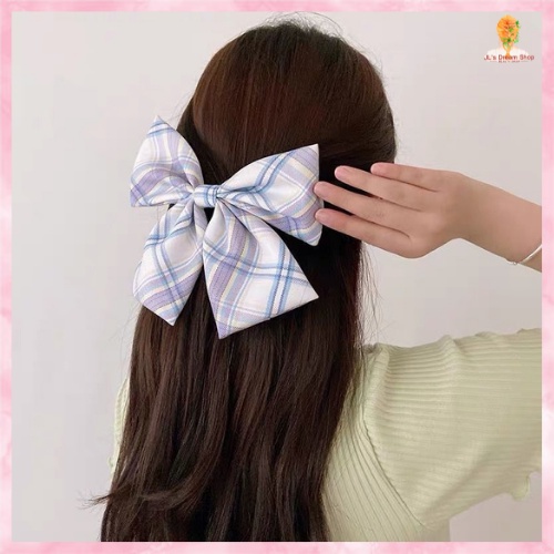 JK Series Checkered Bow Duckbill Clip Hair Clip JK网格蝴蝶结发夹 鸭嘴夹 Reben ...