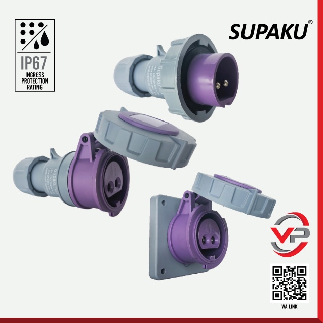SUPAKU CEE 16A 2P 24V LOW VOLTAGE INDUSTRIAL IP67 PURPLE PLUG & SOCKET ...