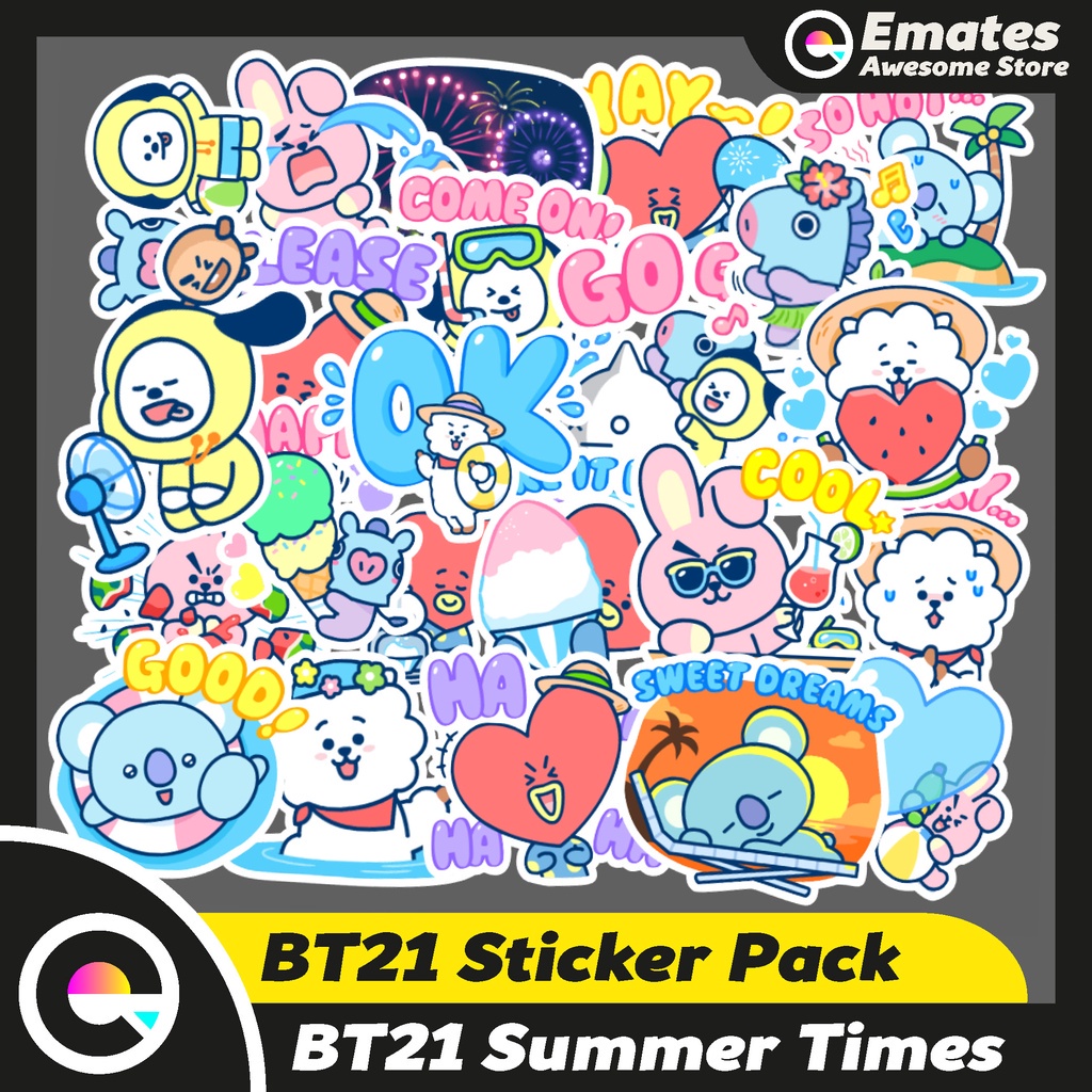 HP (24Pcs) Bt21 Summer Time Sticker BTS Sticker BT21 Jungkook Jimin V ...