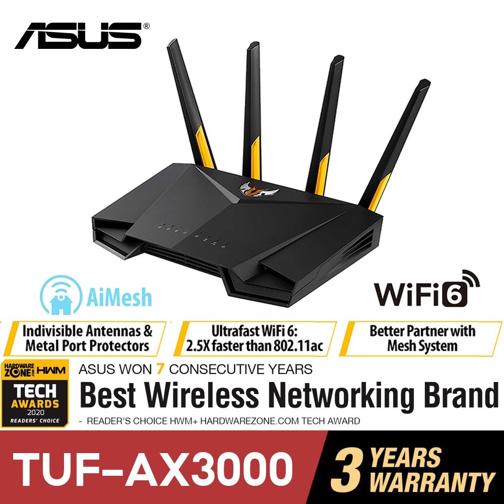 Asus TUF-AX3000 Gaming Dual Band WiFi 6 (802.11ax) Gaming Router with ...