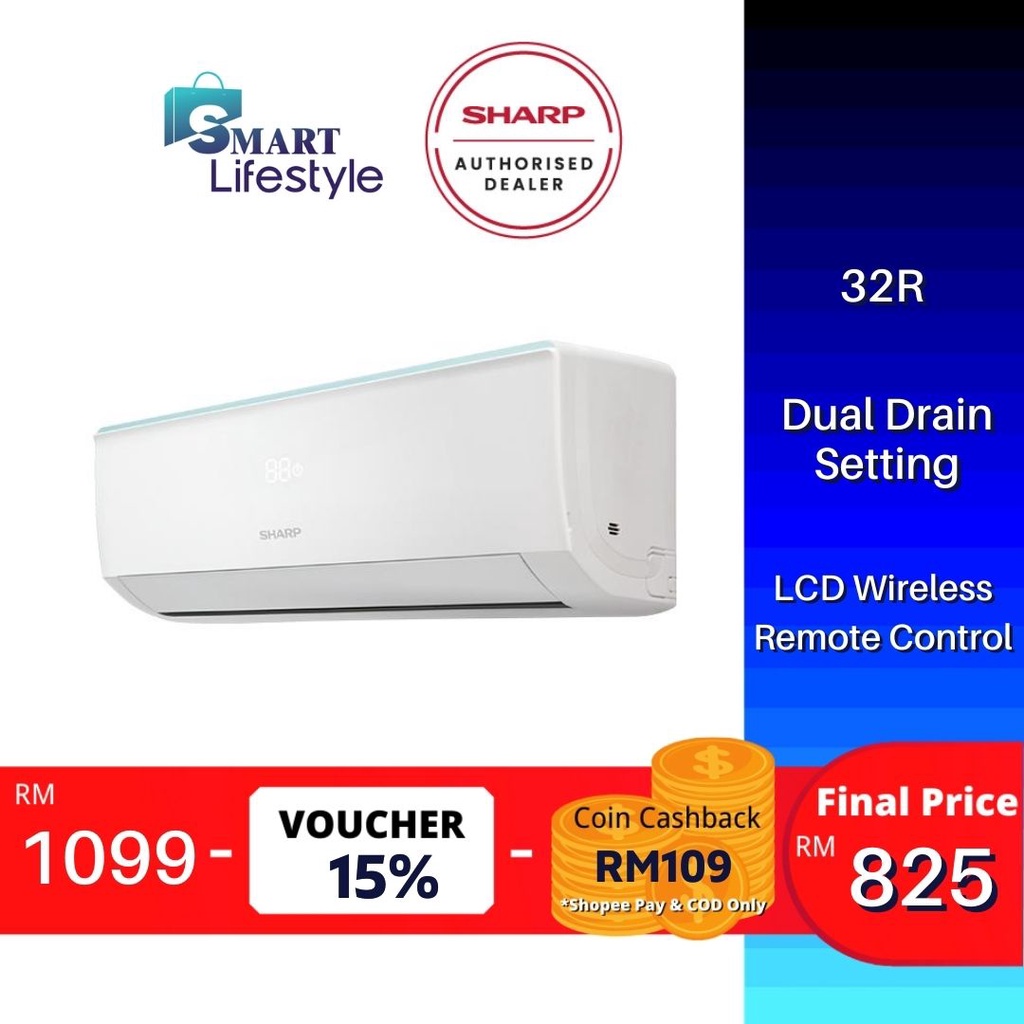 Sharp 1.0HP R32 Air Conditioner AHA9XCD Non-Inverter | Shopee Malaysia