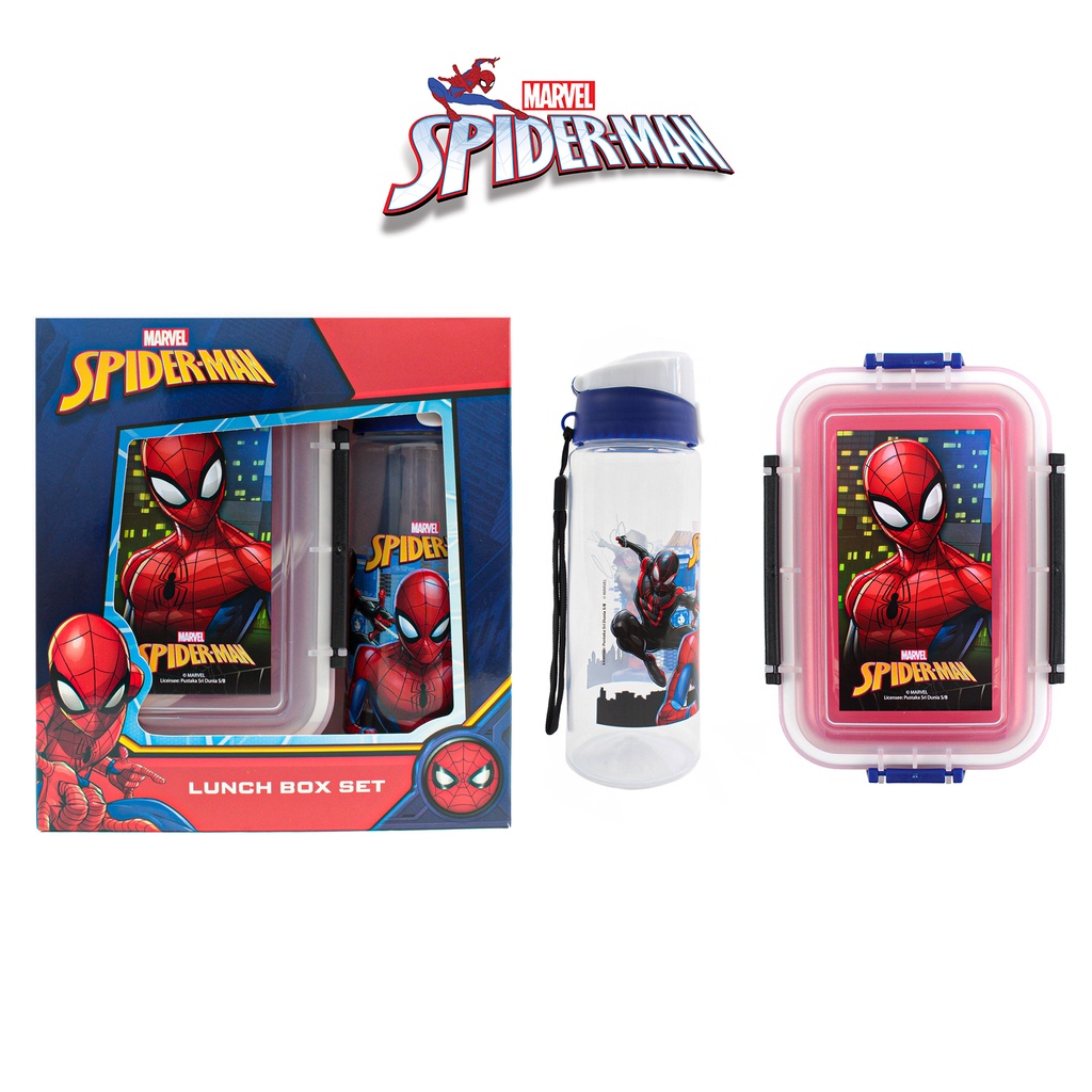 💪 New! Marvel Spiderman Spider-man Lunch Box Set With Spoon & Drinking ...