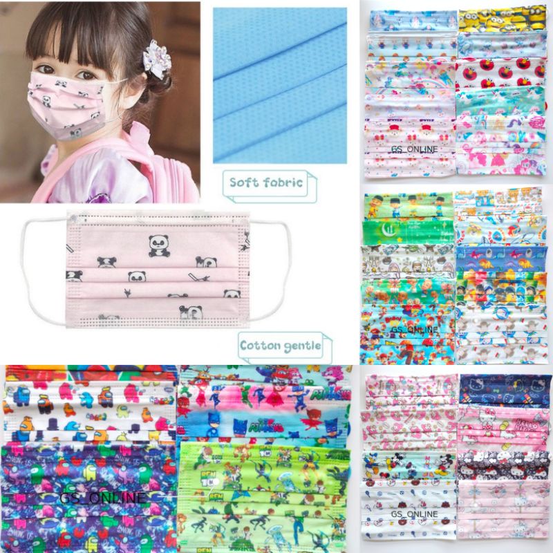 🔥Ready Stock🔥10PCS/Pack Disposable Face Mask Cartoon Kids Ear Loop Mask ...