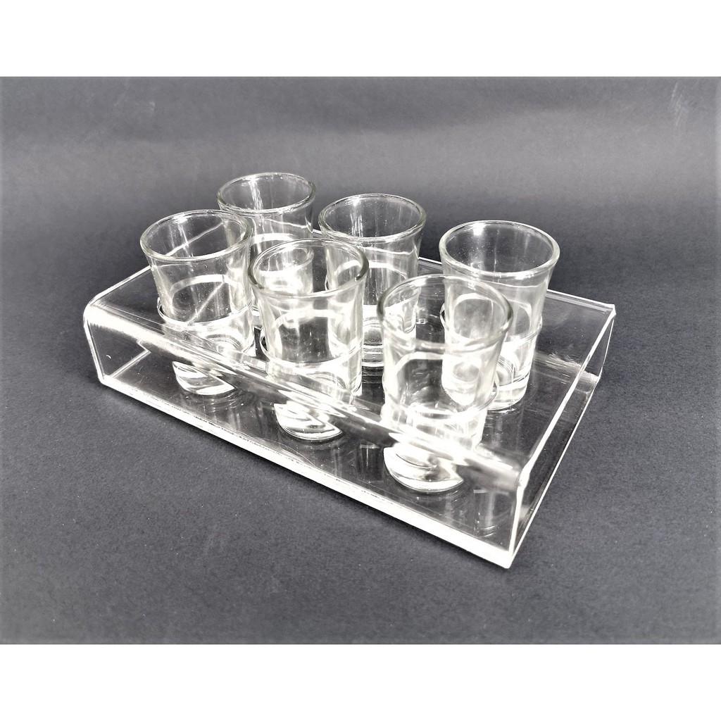 6 Hole Acrylic Shooter Tray (L) with 6 pcs Shot Glass 1.5 oz (45 ml) *1 ...