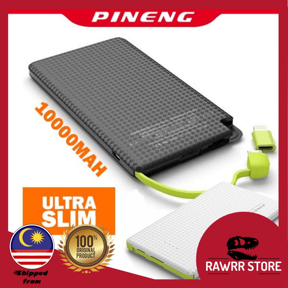 PINENG PN-951 Ultra Slim Design 10000mAh Power Bank With Built-In Cable ...