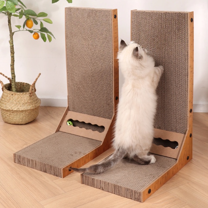 Cat Scratching Board with Ball L Shaped Scratch Scratcher Bed Toy Pad ...