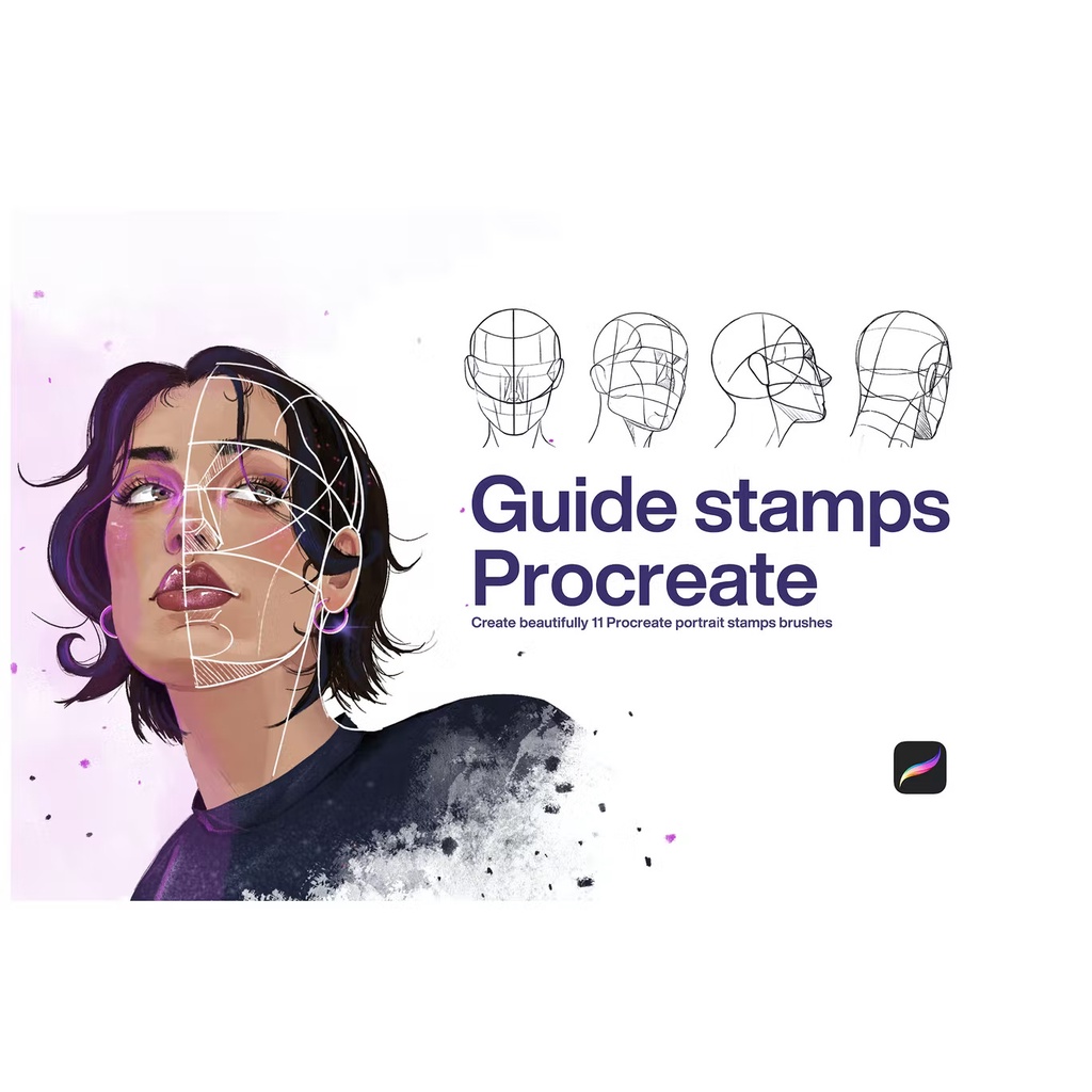 [P216] 10 Portrait Face Head Guide Stamps for Procreate | Procreate ...