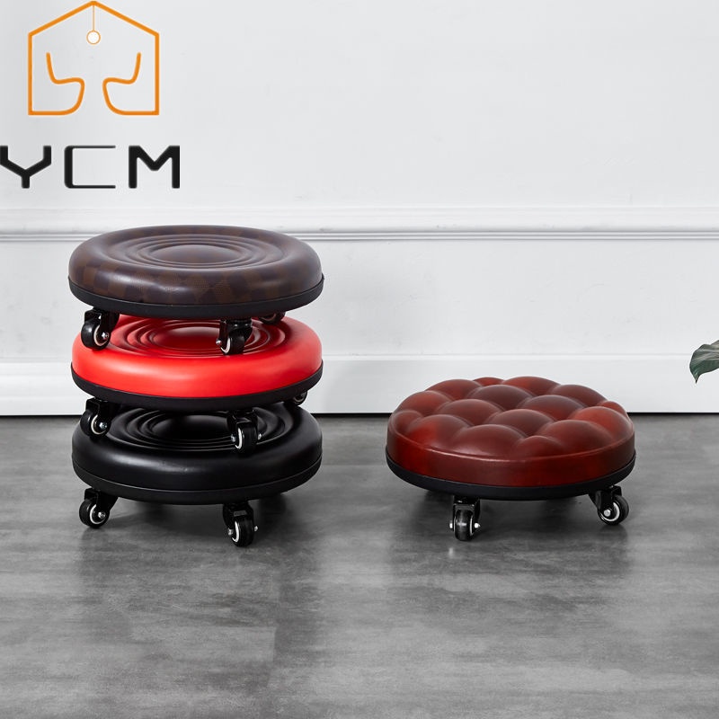 Stool With Wheel Small Round Sofa Stool Foot Pulley Moving Stool With ...