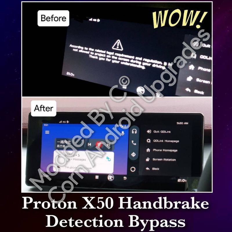 Proton X50 Android Auto YouTube Head Unit Handbrake Bypass Mirror ...