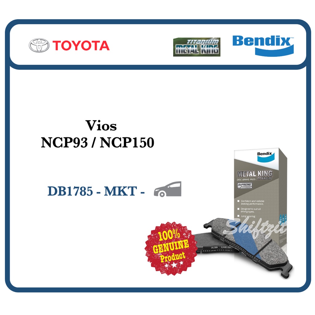 Original Bendix DB1785MKT Front Brake Pad - Toyota Vios NCP93 | NCP150 ...