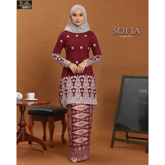 Baju Kurung Moden Songket Raya Maroon Peach Dusty Pink Emerald green ...