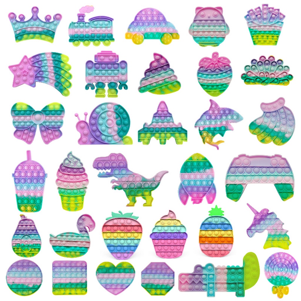 Rainbow Fruit Animal Lollipop Train Crown Push Pop It Fidget Reliver ...