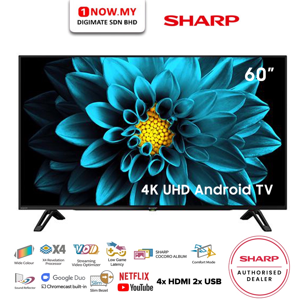 SHARP 60" AQUOS 4K UHD Android TV 4TC60DK1X 60 inch Google Play Netflix ...