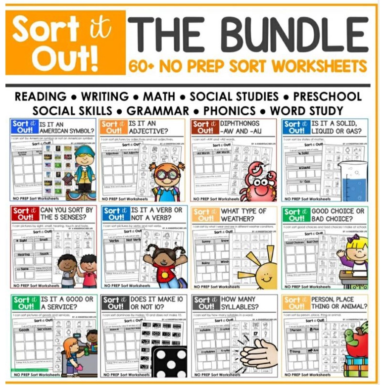 212 Preschool Sorting Learning (PDF) kids activities worksheet/ Sort It ...