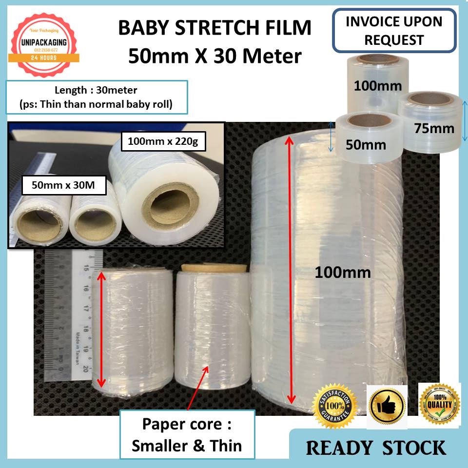 Baby roll Thin paper core Thin Film Exra Long 50mm x 30meter / PE ...