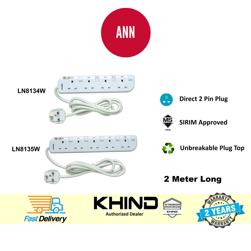 Khind LN8134W LN8135W 4 Way 5 Way Gang Trailing Socket ( Extension Cord ...