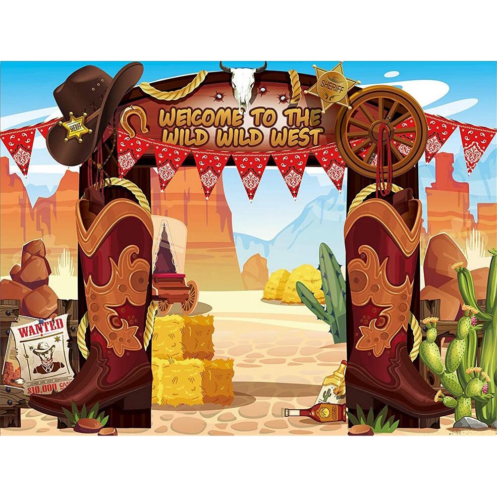 7x 5ft Cowboy Wild West Backdrop Western Cowboy Party Decoration ...