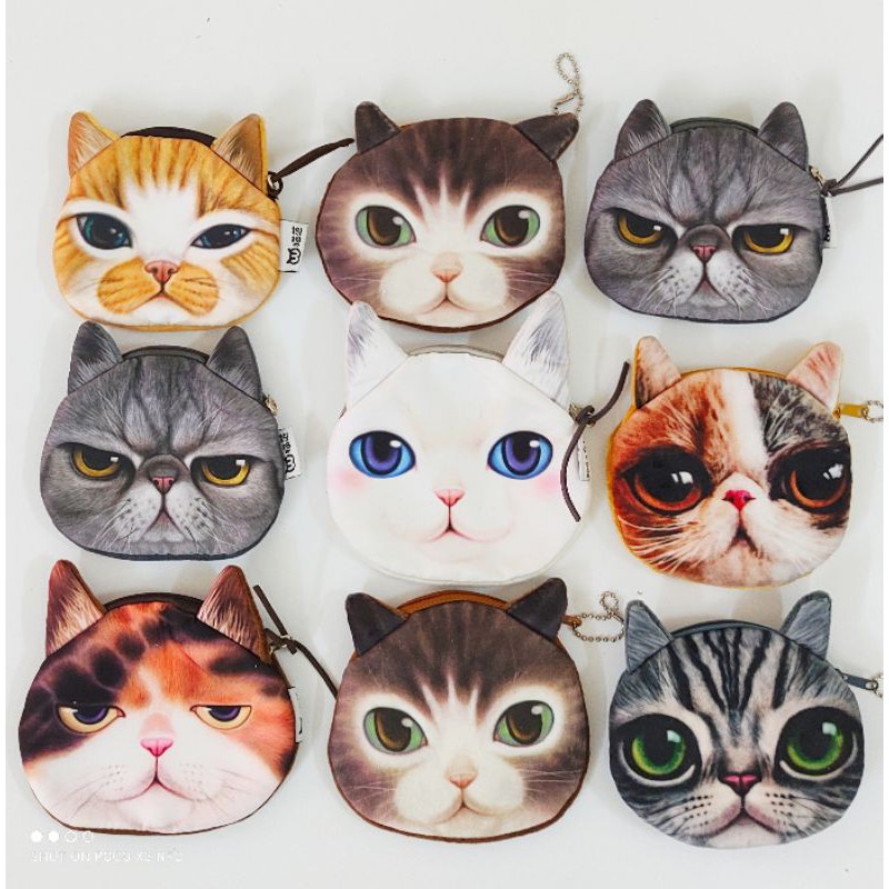 (Ready stock) Cute Cartoon Cat Head Shape Wallet Card Coin Purse Bag ...