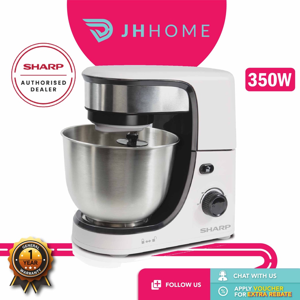Sharp 350W 4.0L Stand Mixer with Stainless Steel Bowl EMS80WH | Shopee ...