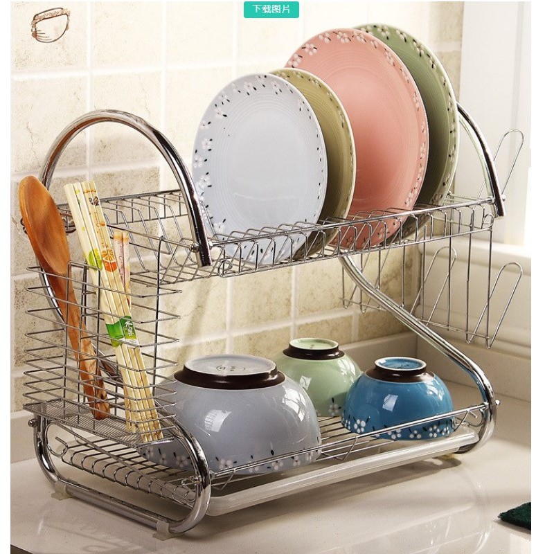 [READY STOK] Rak Pinggan Stainless Steel 2 Layer S Shape Dish Rack Set ...