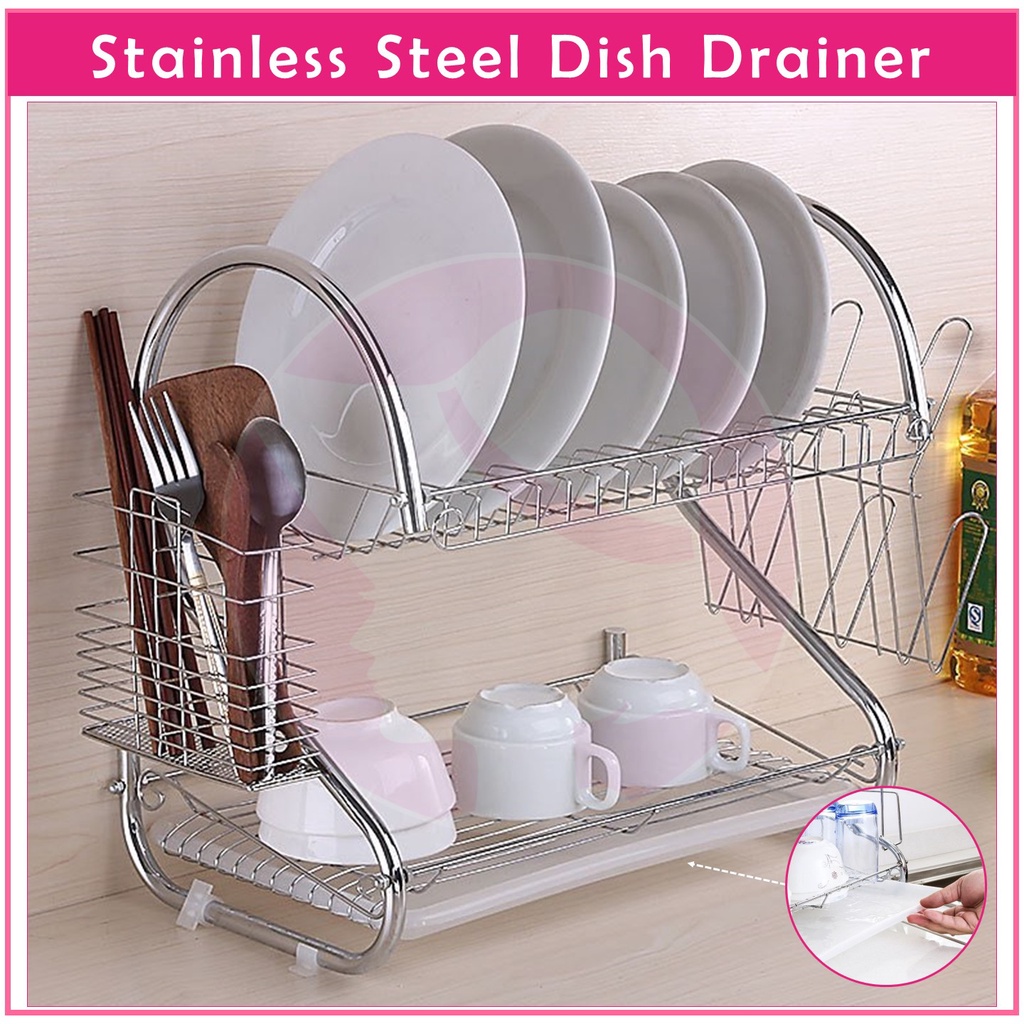 Rak Pinggan Dish Rack Stainless Steel 2 Layer S Shape Dish Drainer ...