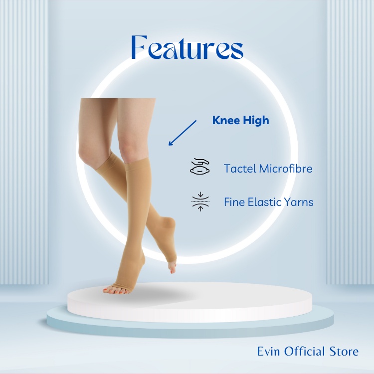 EVIN Graduated Pressure Compression Stockings Socks Open Toe Knee High ...