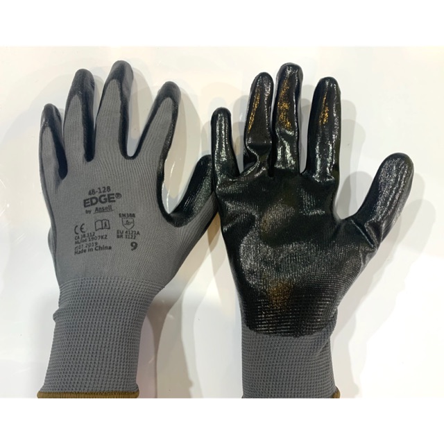 VSAFEMKT ANSELL EDGE 48-128 nitrile palm coated nylon glove GREY EN388 ...