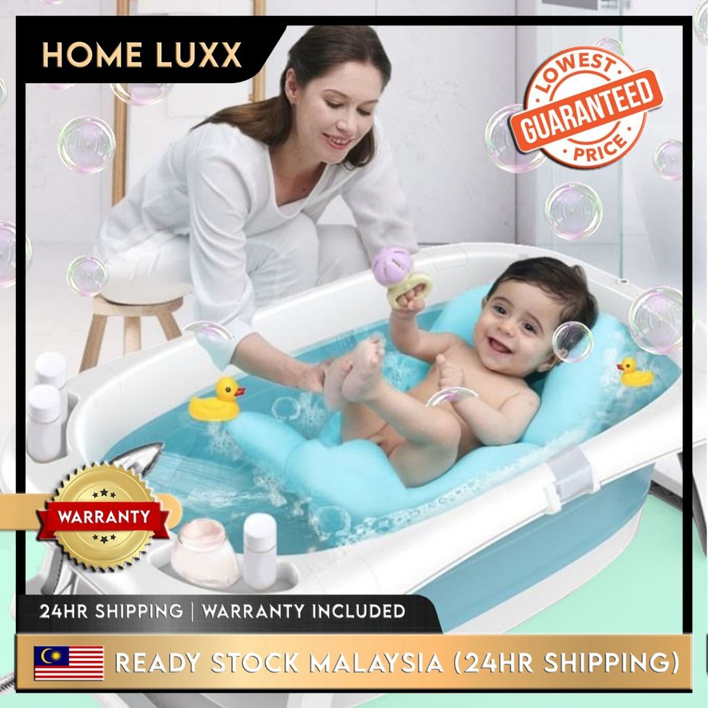 Foldable Baby Bath Tub Tab Bayi Mandi with Cushion Thermometer ...