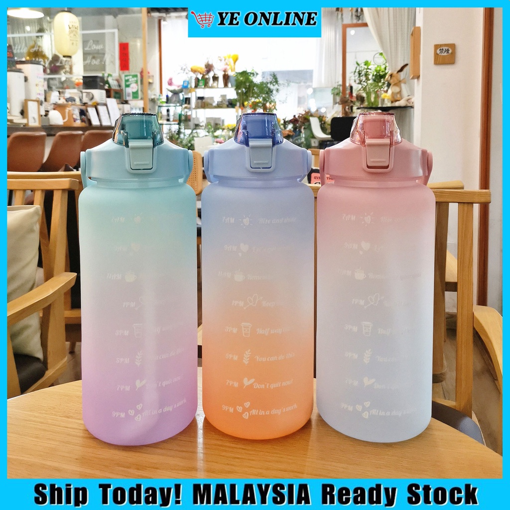 2L Large Water Bottle Gradient Color Tumbler Botol Air Viral Travel ...
