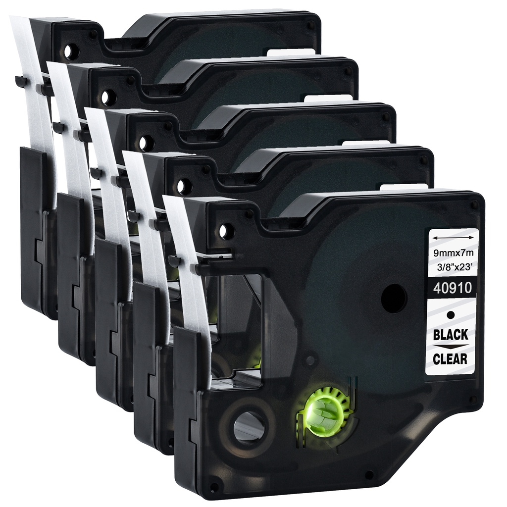 5pk Compatible Dymo Labelmanager 9mm D1 Black on Clear Dymo Maker 40910 ...