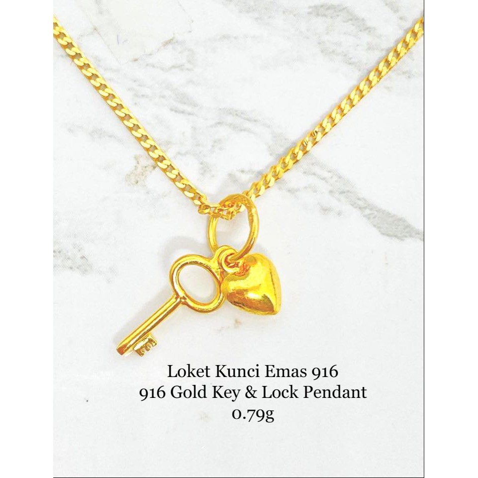 MENG HING Loket Kunci Emas 916 Gold Key & Lock Pendant (0.79g) | Shopee ...