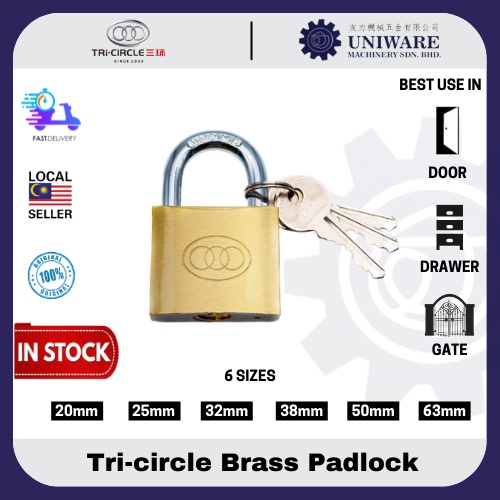🔥100% ORIGINAL🔥 TRI-CIRCLE Brass Padlock 20mm 25mm 32mm 38mm 50mm 63mm ...