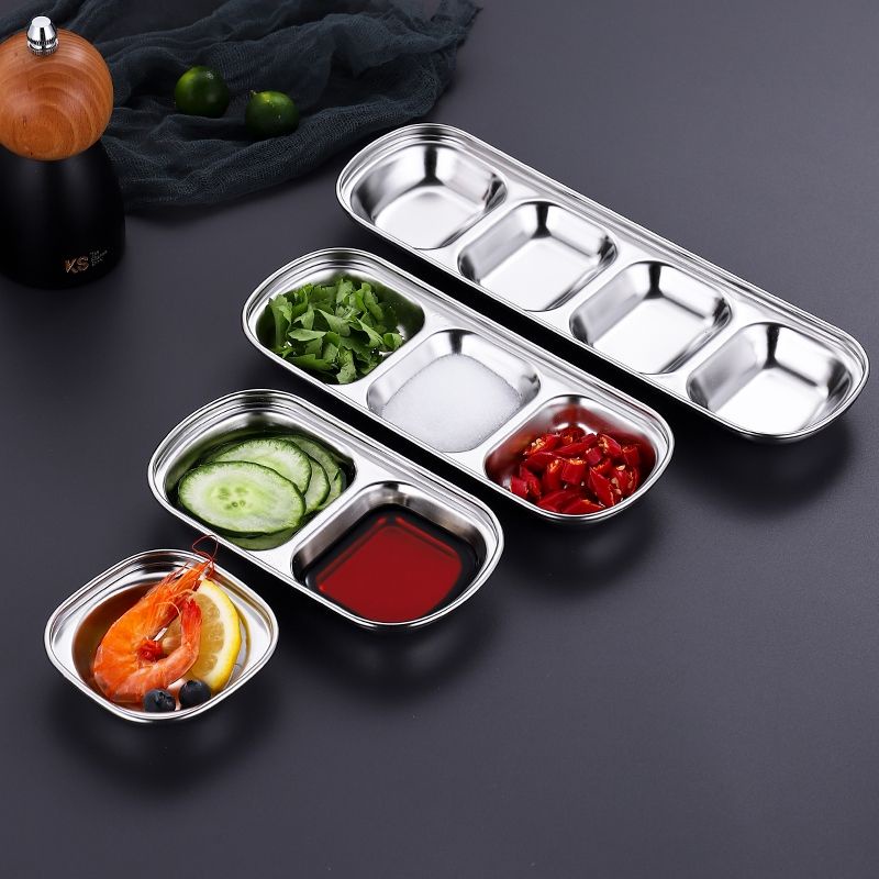 Korean Style 304 Stainless Steel Divided Sauce Plate Side Dish Saucer ...
