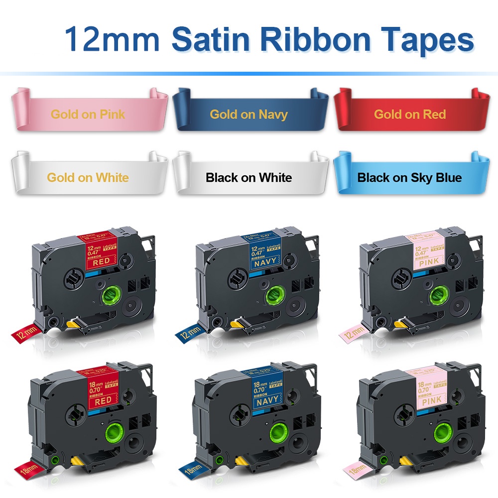 12mm Satin Ribbon Compatible with Brother TZe Tape Non Adhesive Gift ...