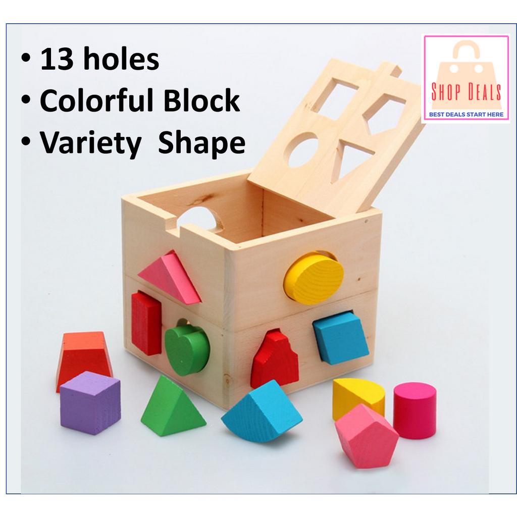 Colorful Cube Blocks Box Shape Sorting Educational Toy (13 holes) Blok ...
