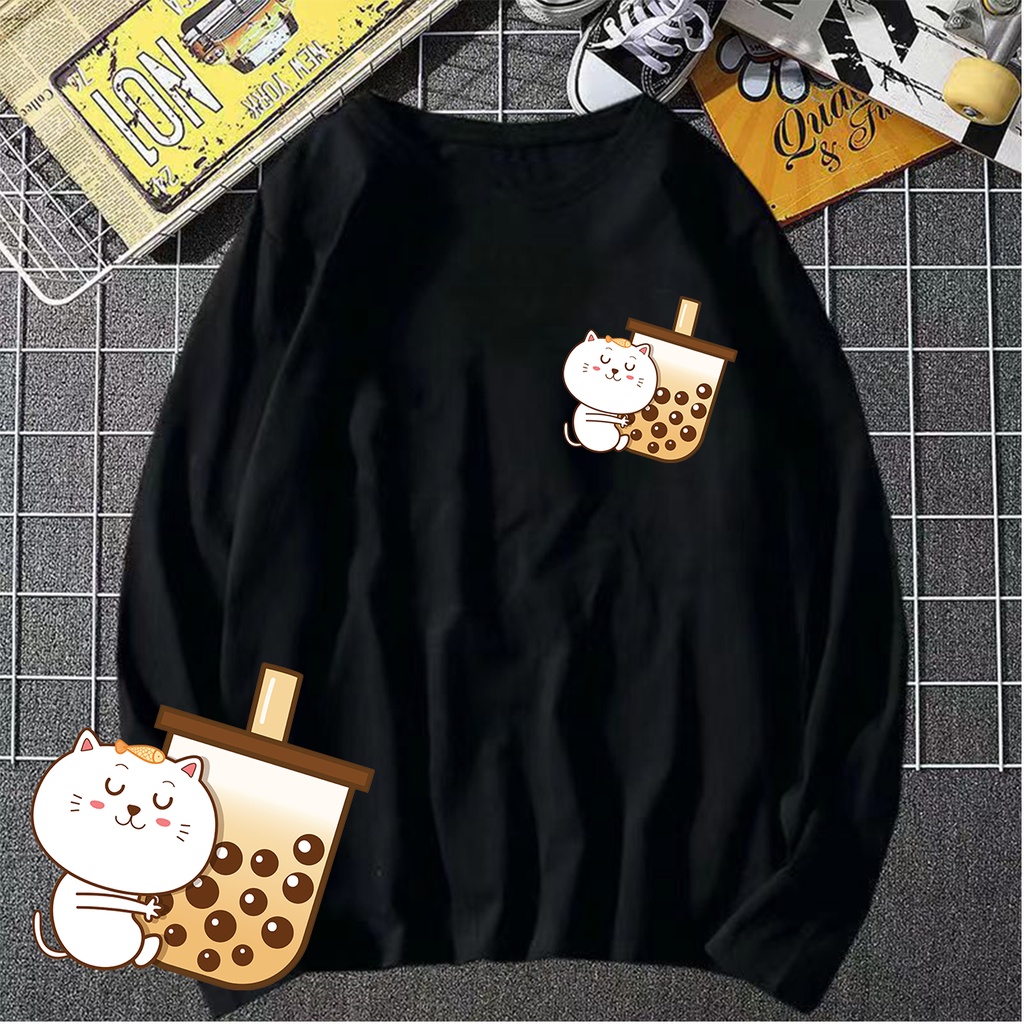 BOBA BUBBLE MILK TEA CAT KUCING COMEL BAJU T SHIRT LENGAN PANJANG ...