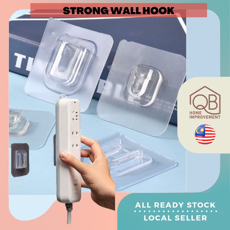 QB Double Sided Adhesive Wall Hook Non-Marking Screw Sticker Hook Punch ...