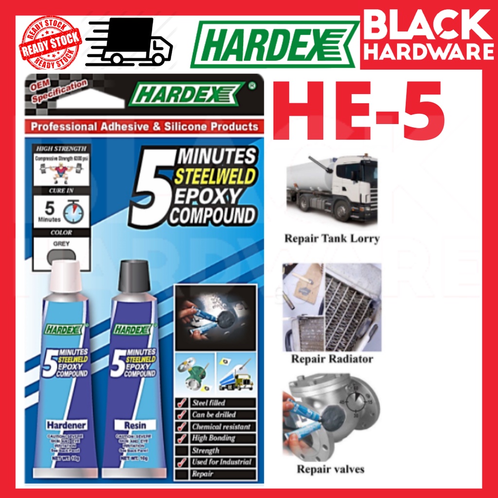Black Hardware Hardex HE 5 Steelweld Epoxy Compound 2 Ton Metal Bond ...