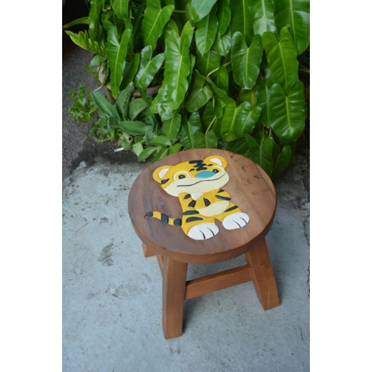 Wood Stool Tiger Hand Craft (ecoSolid Wood) Bangku Kerusi Kayu Ukiran ...