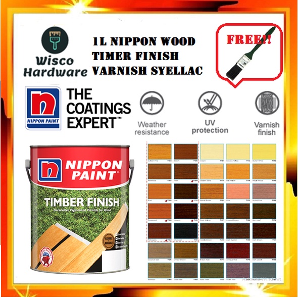 1L GLOSS WOOD VARNISH SHELLAC/ NIPPON PAINT TIMBER FINISH 1L / SYELEK ...