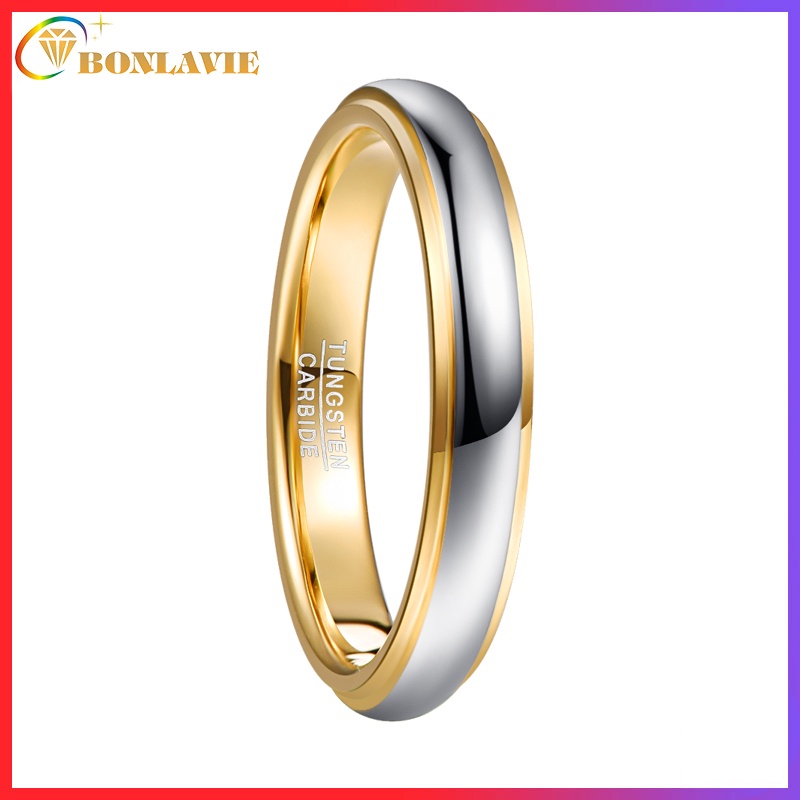 【Customize Words Engraving】BONLAVIE 4mm Width Domed Polished Step Gold ...