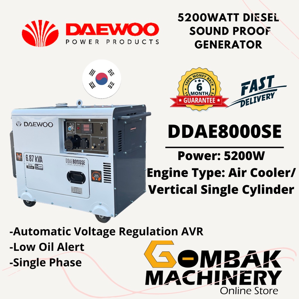 DAEWOO DDAE8000SE 5.2KW Diesel Sound Proof Generator Heavy Duty -6 ...