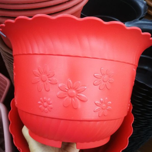🌹 BESAR/LARGE🌹11" PASU BUNGA PLASTIK BESAR MERAH | PLASTIC RED BIG ...