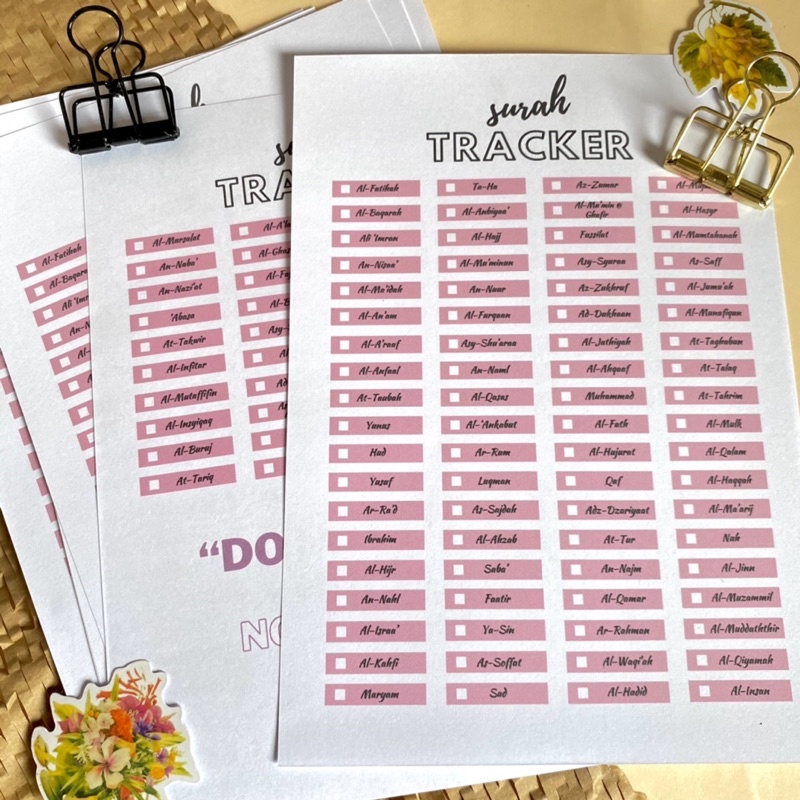 A5 paper of Quran Surah Tracker list for khatam Ramadhan checklist ...