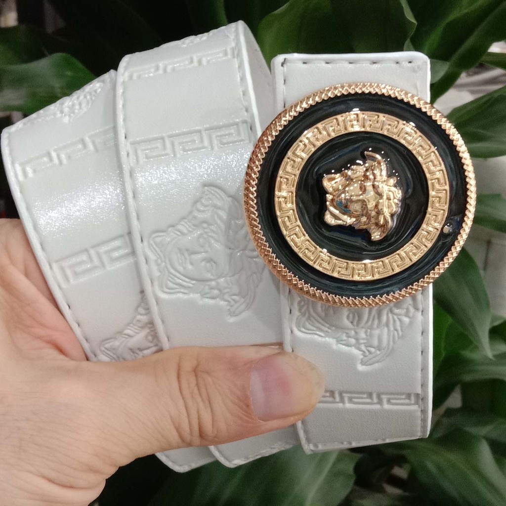 Branded belt - VS belt with round face (White strap - black face ...