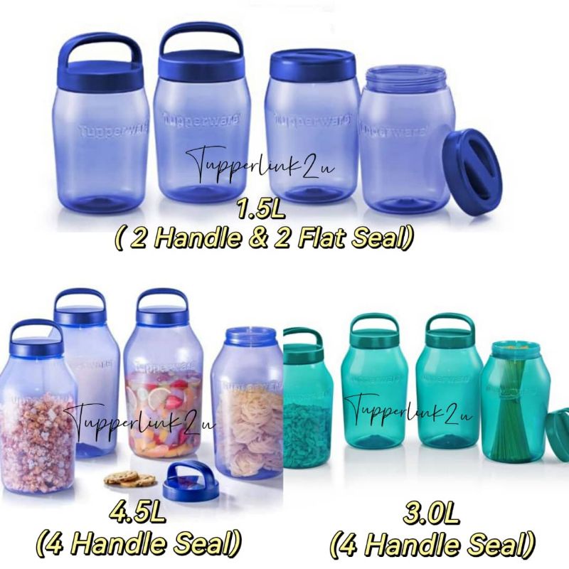 READY STOCK Tupperware (1.5L Handle & Flat Seal 3L with Handle Seal) Royale Blue Universal Jar ...