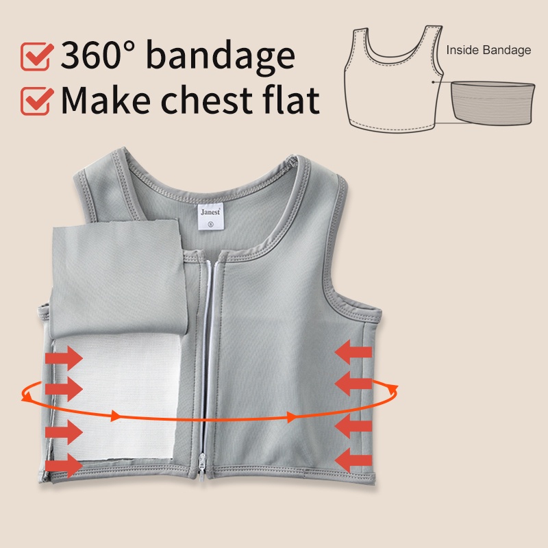Bandage Chest Binder Tank Top S 6xl Front Zipper 3 Colors Cosplay Short