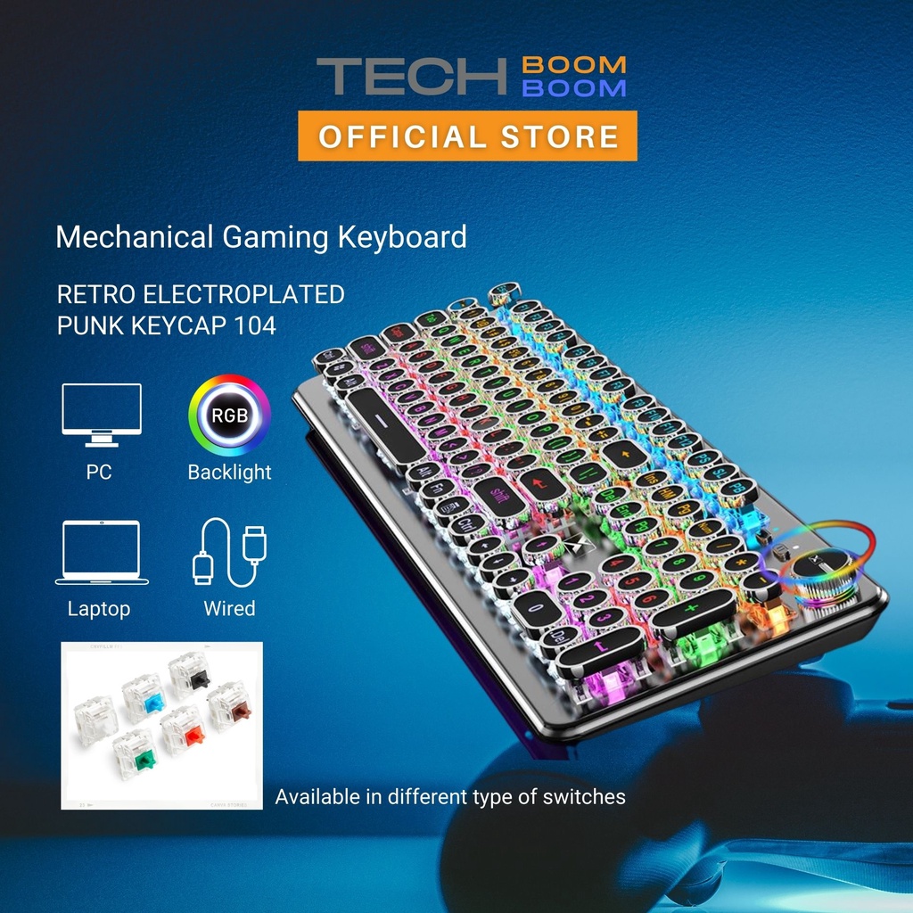 Keyboard Mechanical Gaming, 104 Keys Punk Retro RGB Backlight ...
