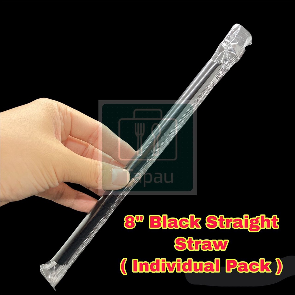TAPAU - 8.5" - 6mm / 8mm / 12mm Black Straw Individual Pack Disposable ...